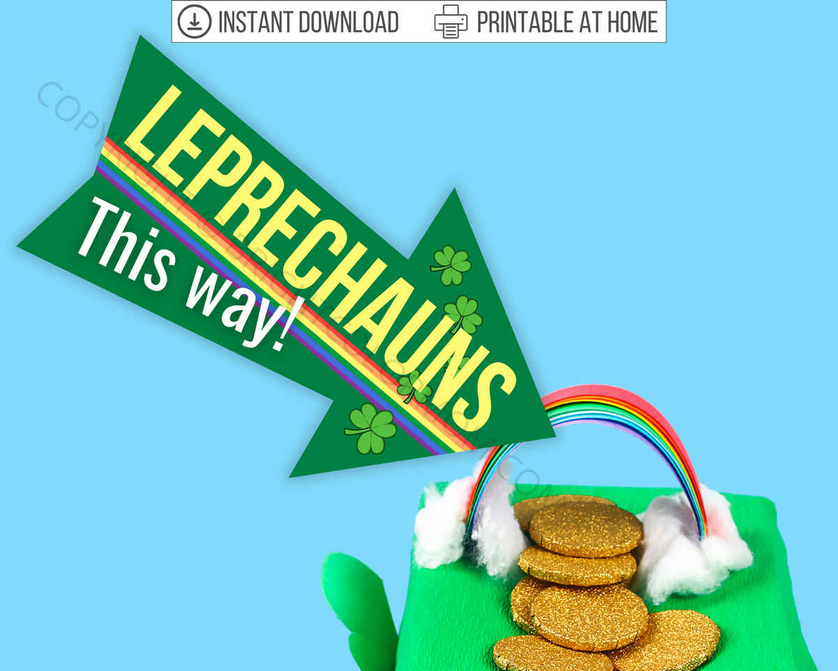 Leprechauns This Way Arrow Printable Sign for Trap – Bright Color Mom Shop