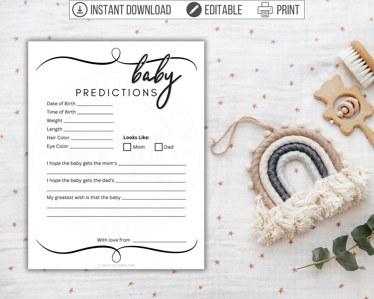Baby Predictions Printable Baby Shower Game – Bright Color Mom Shop