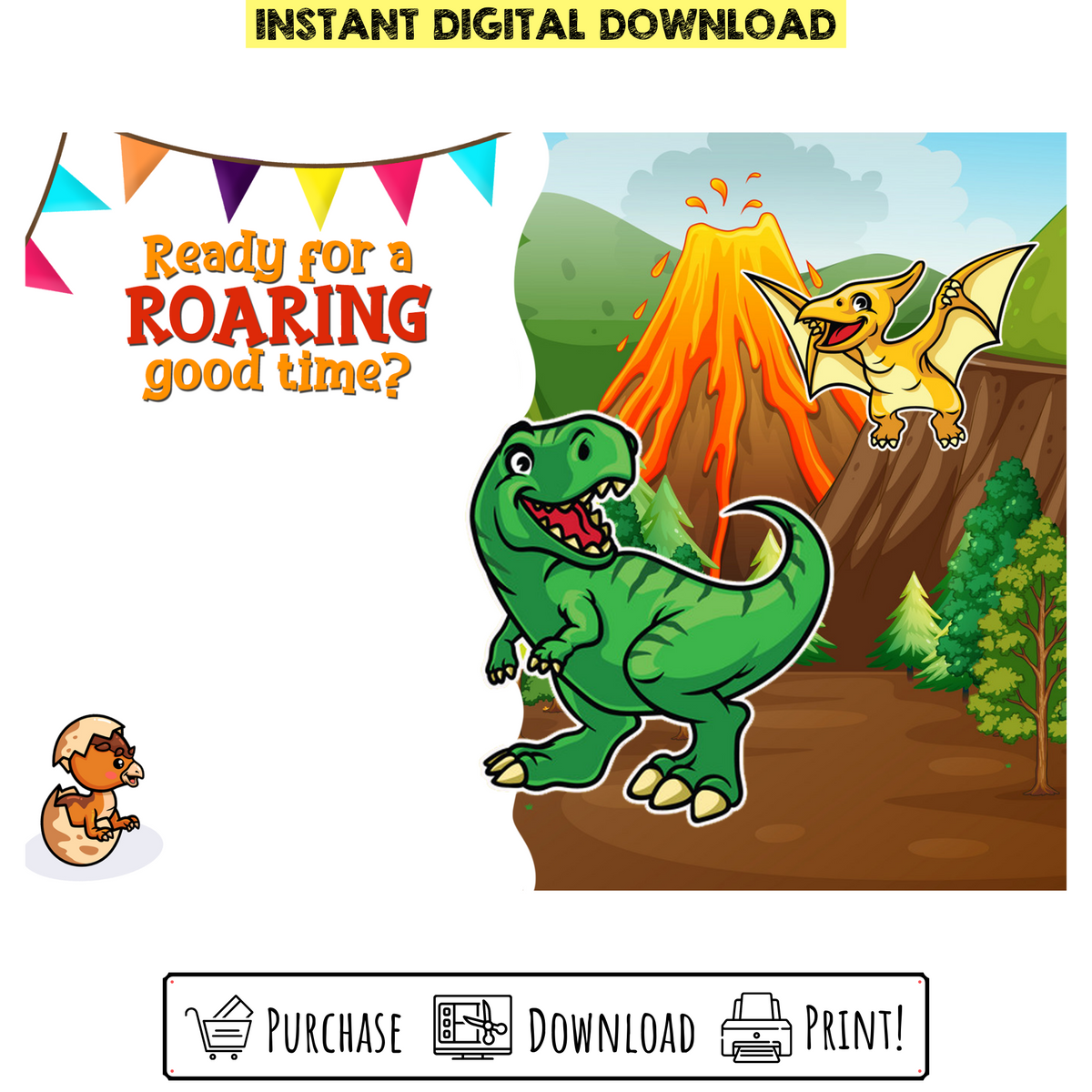 Custom Printable Roaring Good Time Dinosaur Birthday Invitation ...