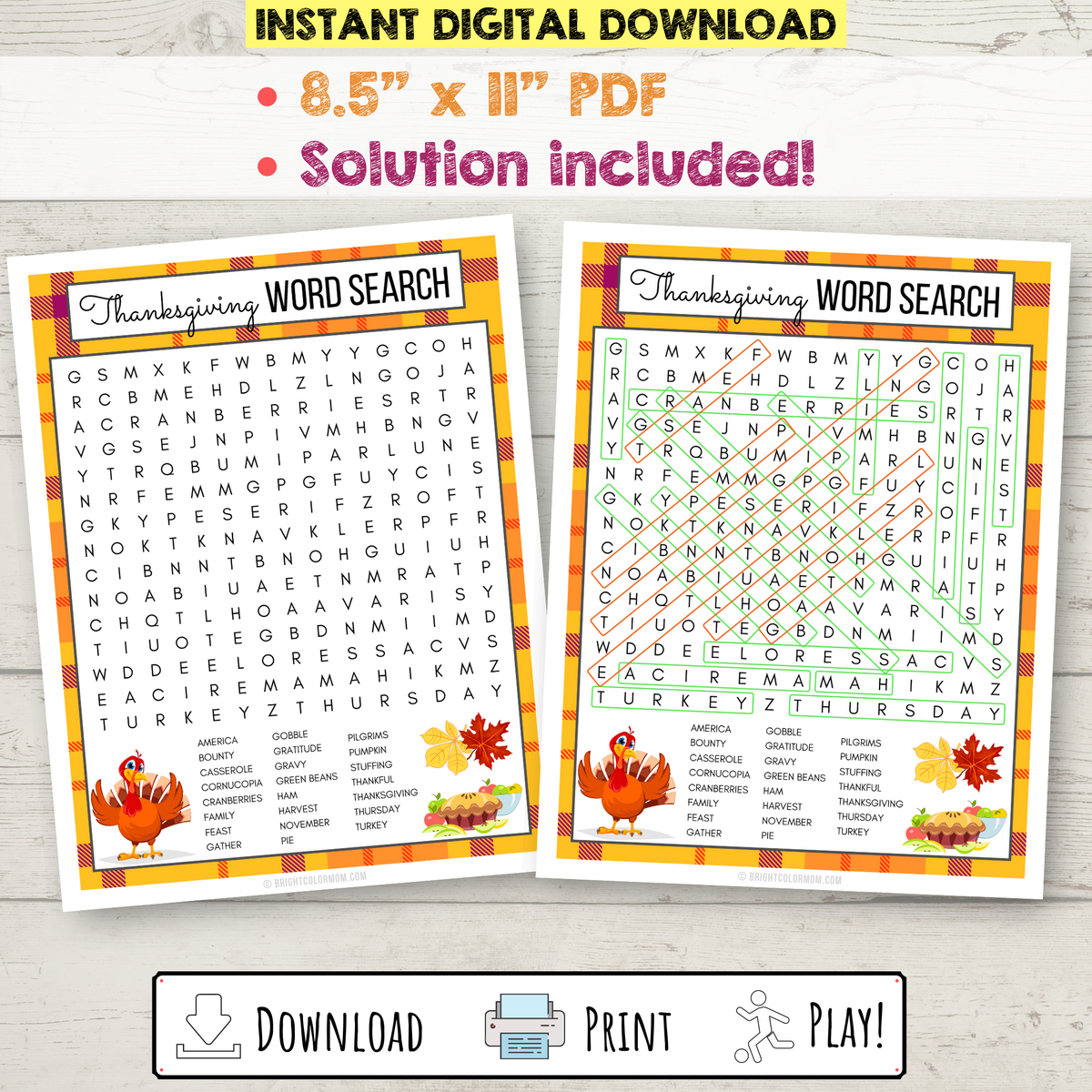 Printable Thanksgiving Word Search – Bright Color Mom Shop