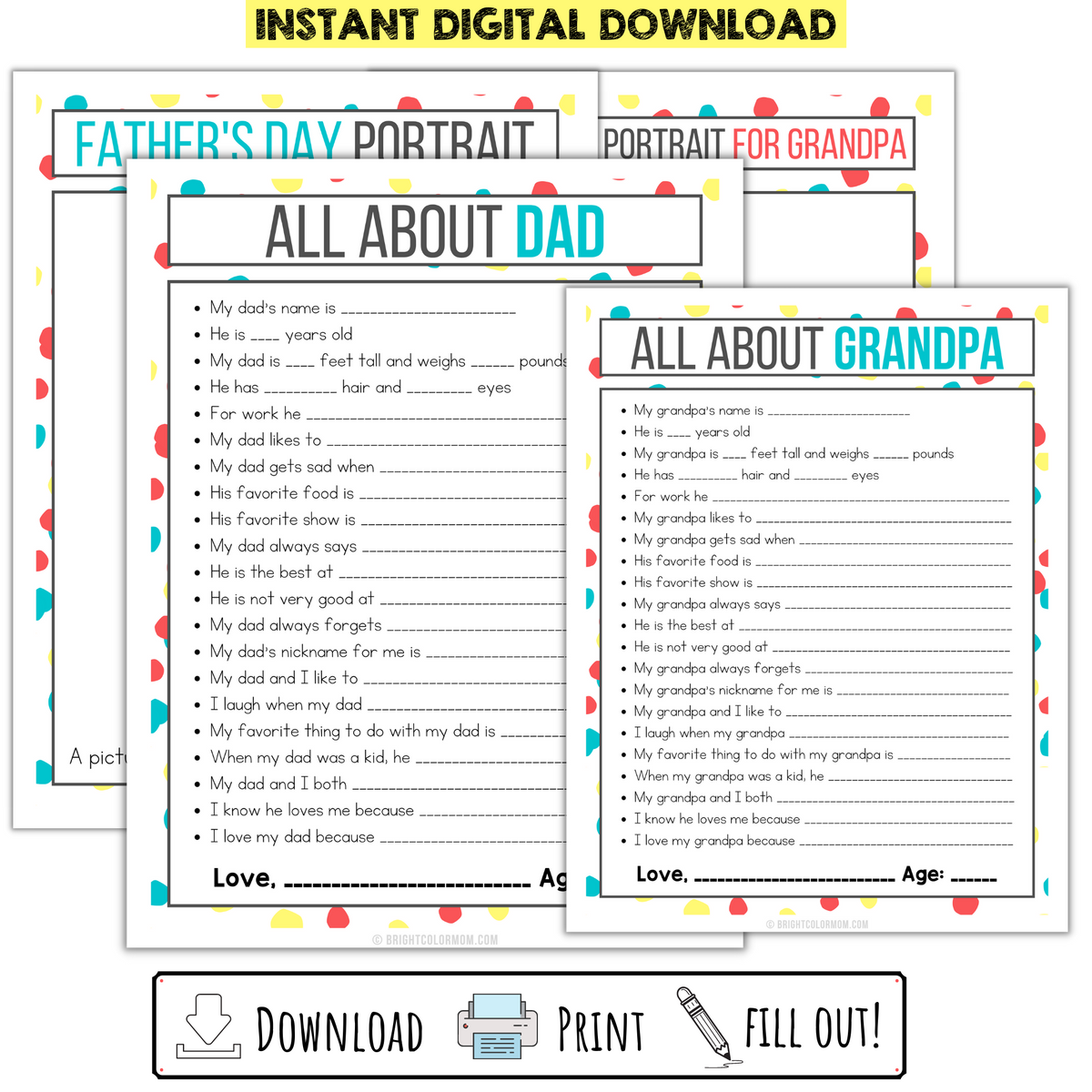 All About Dad and Grandpa Printable Father's Day Questions – Bright ...