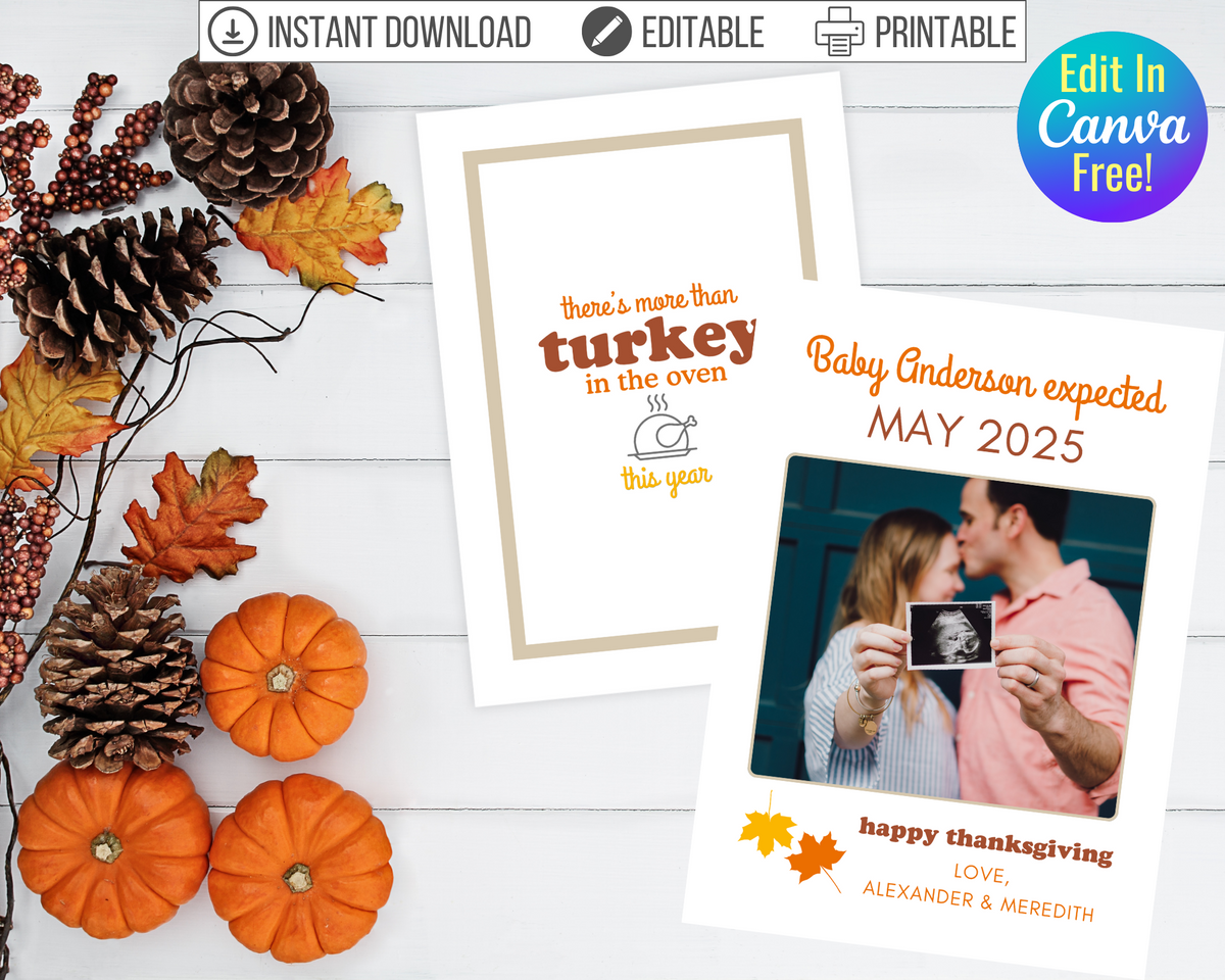 Printable Thanksgiving Pregnancy Announcement Card (Editable) – Bright ...