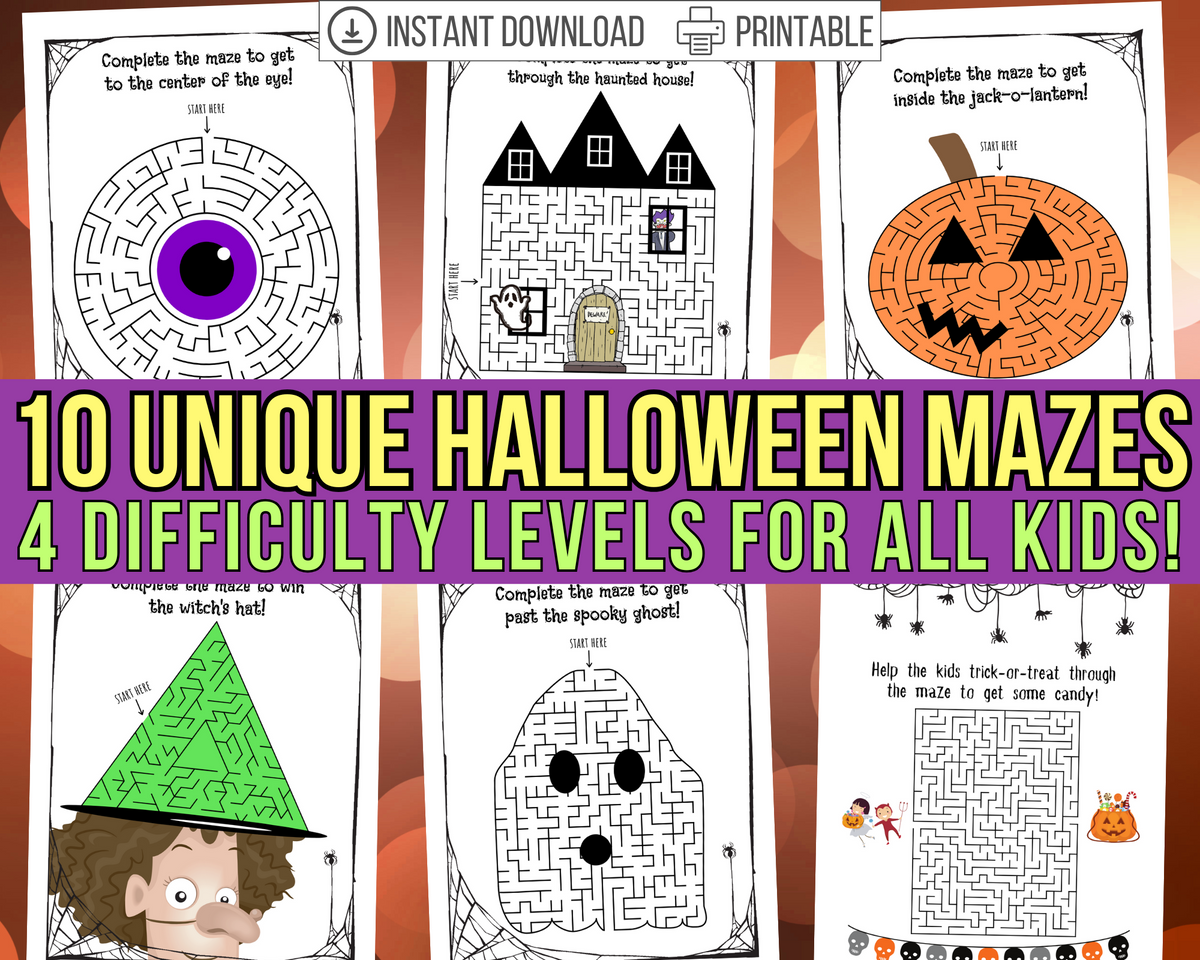 Printable Halloween Maze Worksheets for Kids – Bright Color Mom Shop