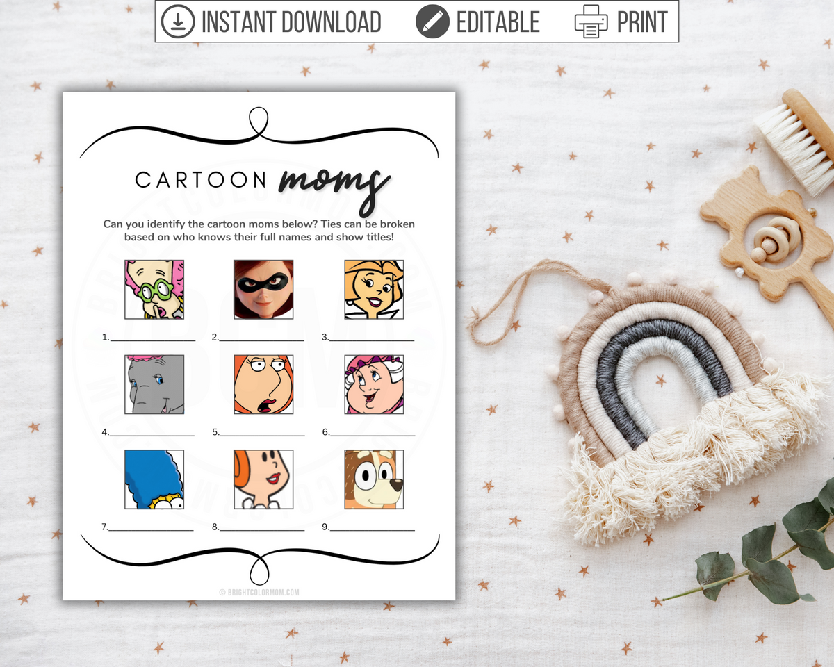 Cartoon Moms Printable Baby Shower Game – Bright Color Mom Shop