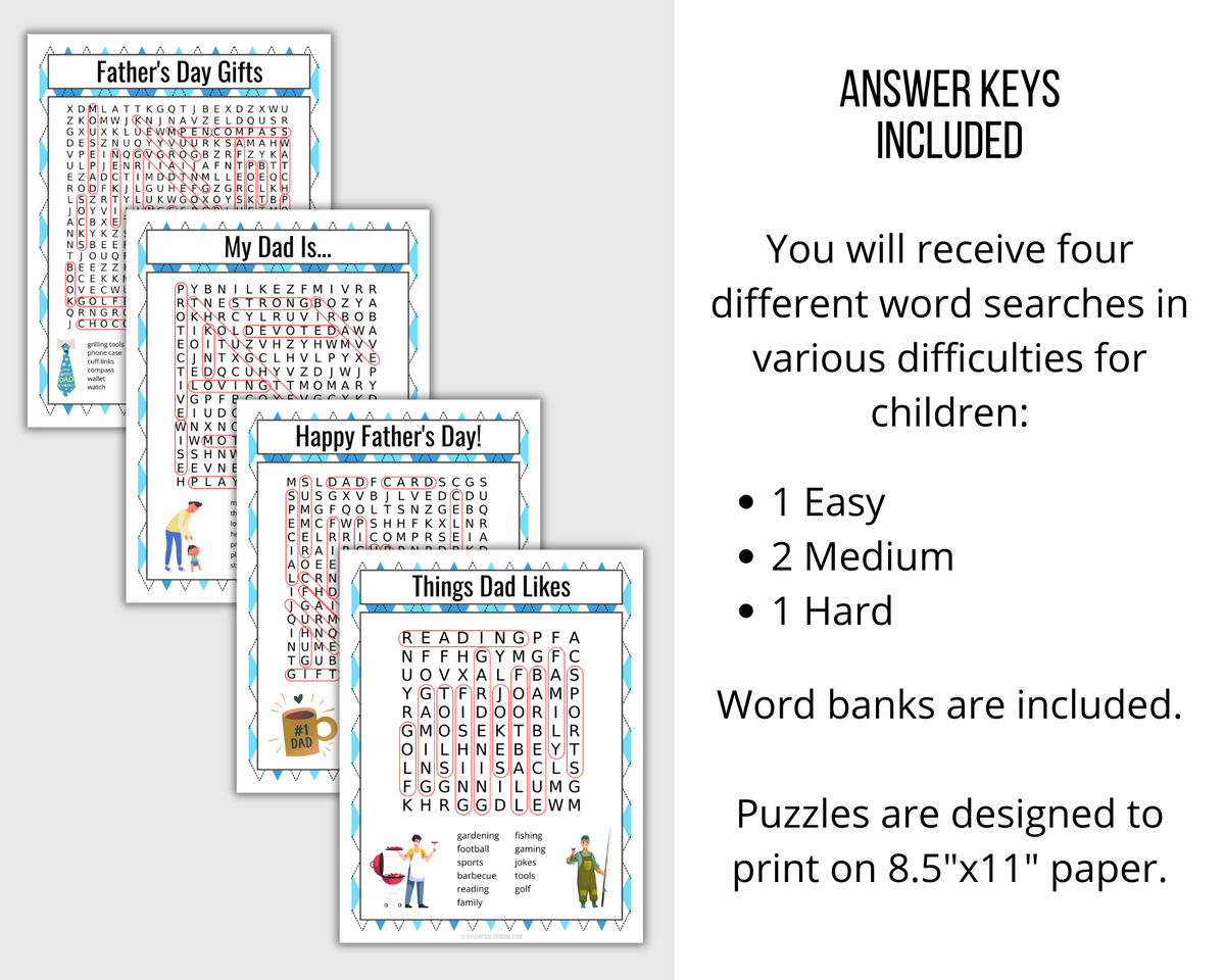 Father's Day Word Search Printables – Bright Color Mom Shop