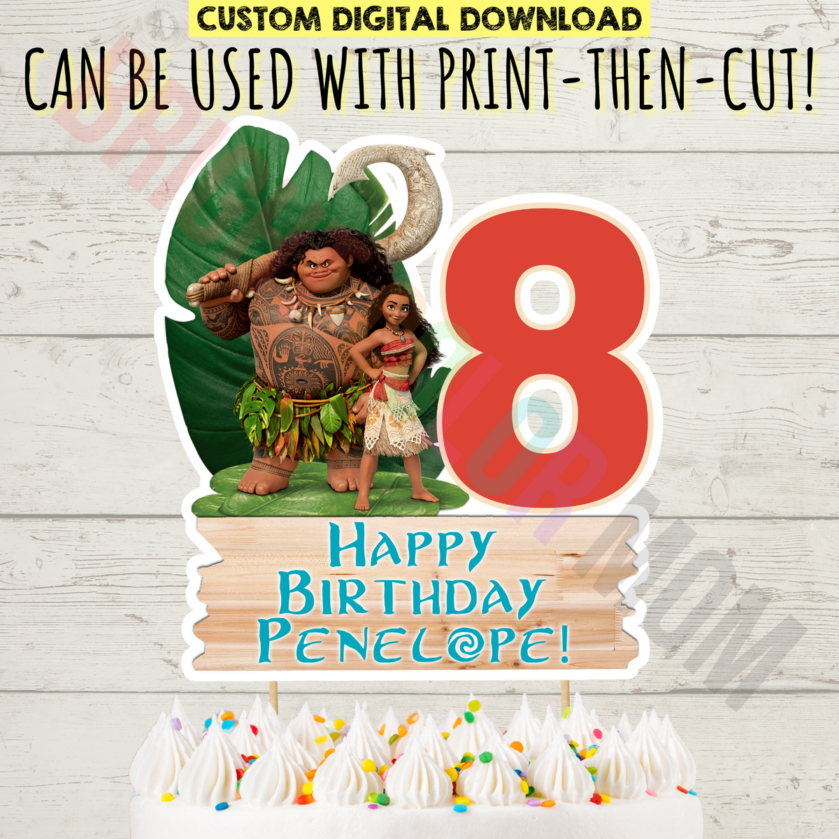 Custom Printable Maui and Moana Cake Topper – Bright Color Mom Shop