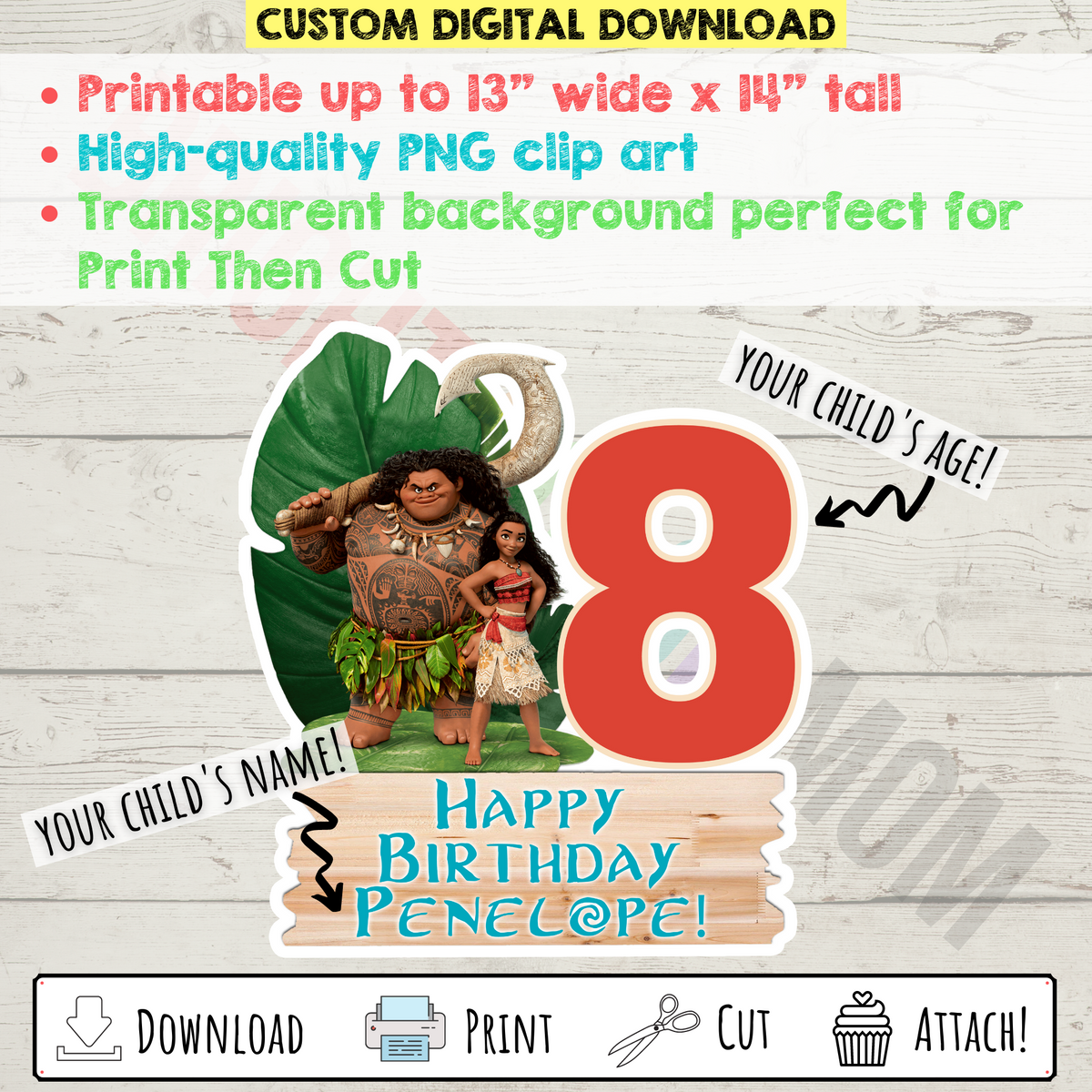 Custom Printable Maui and Moana Cake Topper – Bright Color Mom Shop