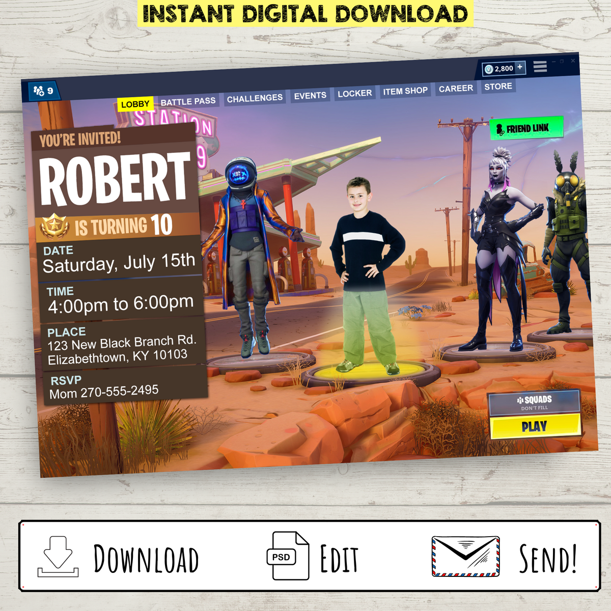 FREE Printable Editable Fortnite Photo Invitation 2 – Bright Color Mom Shop